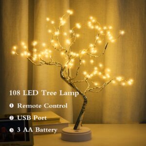 108 LED Sparkly Fairy Spirit Tree Lamp Remote Control, 8 Modes USB/Battery Tabletop Bonsai DIY Artificial Tree Light for Bedroom Desktop Christmas Party Indoor Decor Lights (Warm White)