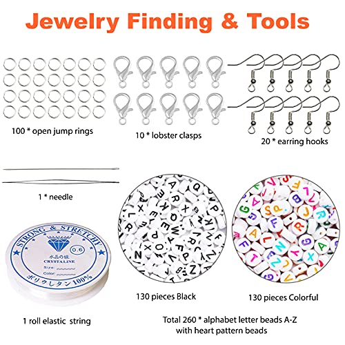 KERGAEN Total 48000pcs Size 2mm Seed Beads for Jewelry Making,12/0 Tiny Craft Beading Kit Set,260pcs Letter Alphabet Beads with Elastic String,Earring Hooks and Claw Clasps