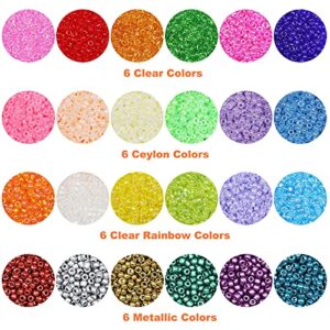 KERGAEN Total 48000pcs Size 2mm Seed Beads for Jewelry Making,12/0 Tiny Craft Beading Kit Set,260pcs Letter Alphabet Beads with Elastic String,Earring Hooks and Claw Clasps