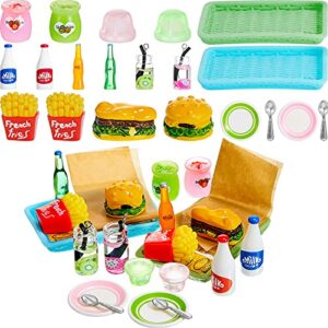 chalyna 8 set 20 pieces miniature food pretend fast food play toys set hamburger fries soda pudding milk juice doll food kitchen accessory toy for kids party accessory restaurant decor