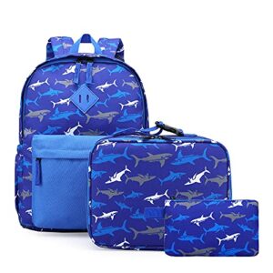 nice choice preschool backpack kindergarten elementary school little kid toddler backpacks with lunch bag pencil case set for boys and girls with chest strap (blue shark)