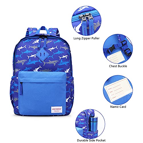 NICE CHOICE Preschool Backpack Kindergarten Elementary School Little Kid Toddler Backpacks With Lunch Bag Pencil Case Set for Boys and Girls with Chest Strap (Blue Shark)