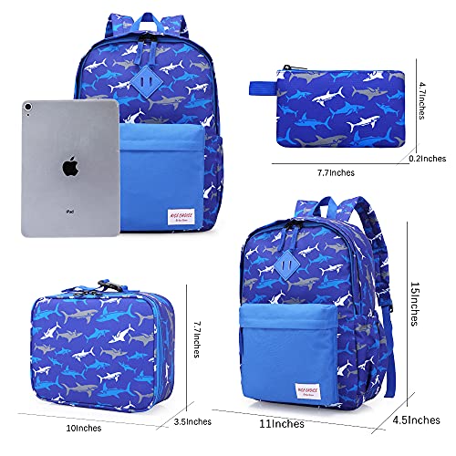 NICE CHOICE Preschool Backpack Kindergarten Elementary School Little Kid Toddler Backpacks With Lunch Bag Pencil Case Set for Boys and Girls with Chest Strap (Blue Shark)