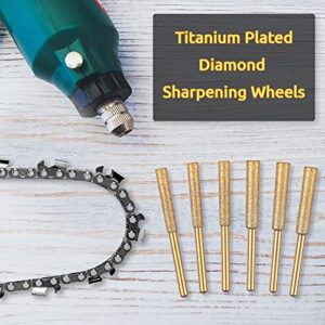 Linterest 12 Pieces Diamond Chainsaw Sharpener Titanium Plated Diamond Sharpening Wheels Burr Grinding Stone File Polishing Grinding Tool for Electric Chain (3/16 Inch, 5/32 Inch)