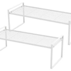 Better House 2 Pack Cabinet Shelf The Ultimate Standing Shelf Stackable Space Saving Steel Frame Rust Resistant Organizer for Kitchen Bathroom Bedroom & Office (Staked Size 20 x 8.25 x 19 in)