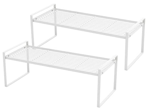 Better House 2 Pack Cabinet Shelf The Ultimate Standing Shelf Stackable Space Saving Steel Frame Rust Resistant Organizer for Kitchen Bathroom Bedroom & Office (Staked Size 20 x 8.25 x 19 in)