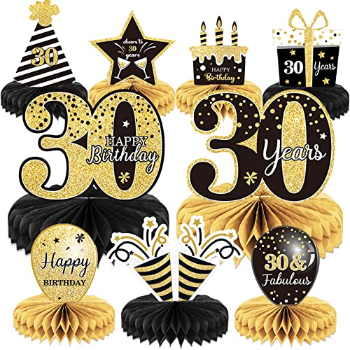 9 Pieces 30th Birthday Decoration 30th Birthday Centerpieces for Tables Decorations Cheers to 30 Years Honeycomb Table Topper for Men and Women Thirty Years Birthday Party Decoration Supplies(30th)