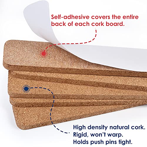 LotFancy Cork Board Strips 15” x 2”, Pack of 5, 1/2 in Thickness, Bulletin Bar Strips Bonus 15 Push Pins, Self-Adhesive Corkboard Strips for Office, Home