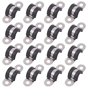 glarks 16pcs 10mm 2 hole u-tube strap clamp set 304 stainless steel rubber cushion rigid pipe strap u bracket tube strap assortment kit for pipe tube fixing (10mm)