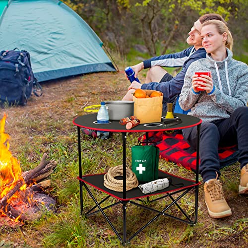 Portable Camping Table Folding Picnic Tables Lightweight Folding Table Waterproof Canvas Beach Table for Outside with 4 Cup Holders & Carry Bags for Camping, Beach, Campfires and Tailgating