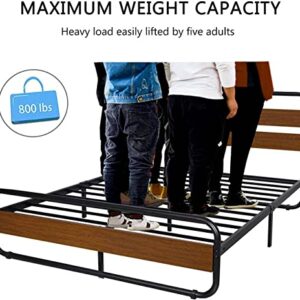 SHA CERLIN Full Size Metal Bed Frame with Wooden Headboard and Footboard, Heavy Duty Platform Frame with Under-Bed Storage, Noise Free, No Box Spring Needed, Walnut