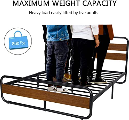 SHA CERLIN Full Size Metal Bed Frame with Wooden Headboard and Footboard, Heavy Duty Platform Frame with Under-Bed Storage, Noise Free, No Box Spring Needed, Walnut