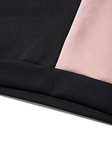 SOLY HUX Men's Casual Colorblock Pullover Fashion Loose Fit Long Sleeve Graphic Trendy Drawstring Hoodie Sweatshirt Black Pink M