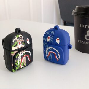 Compatible with Airpods Case 1&2 Shark Bag, Protective Silicone Cartoon 3D Shark Bag Cover for Airpod Case, Cute Kawaii Fashion Funny Boys Girls Kids Teens Women Cases for Airpods (Blue Shark Bag)