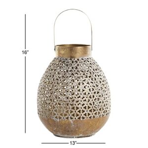 Deco 79 Metal Laser Cut Metal Candle Lantern with Moroccan Pattern, 13" x 14" x 16", Gold