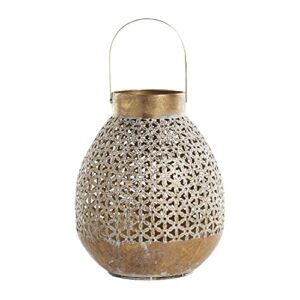 Deco 79 Metal Laser Cut Metal Candle Lantern with Moroccan Pattern, 13" x 14" x 16", Gold