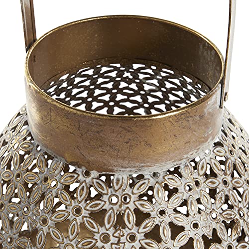 Deco 79 Metal Laser Cut Metal Candle Lantern with Moroccan Pattern, 13" x 14" x 16", Gold