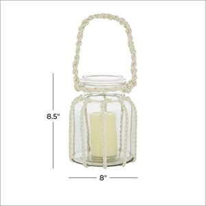 Deco 79 Glass Candle Lantern with Rope Handle, 8" x 7" x 8", Clear