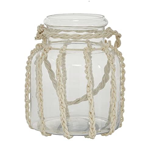 Deco 79 Glass Candle Lantern with Rope Handle, 8" x 7" x 8", Clear