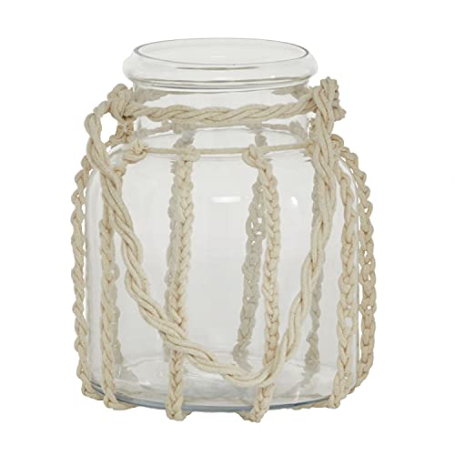 Deco 79 Glass Candle Lantern with Rope Handle, 8" x 7" x 8", Clear