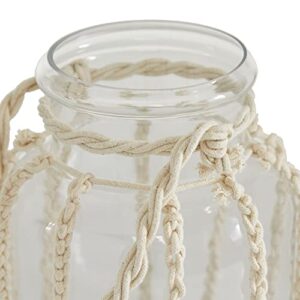 Deco 79 Glass Candle Lantern with Rope Handle, 8" x 7" x 8", Clear