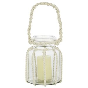 Deco 79 Glass Candle Lantern with Rope Handle, 8" x 7" x 8", Clear