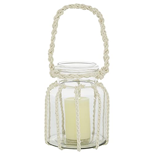 Deco 79 Glass Candle Lantern with Rope Handle, 8" x 7" x 8", Clear