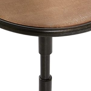 Deco 79 Metal Round Accent Table with Brown Wood Top, 14" x 14" x 21", Black, CONVENIENTLY SIZED