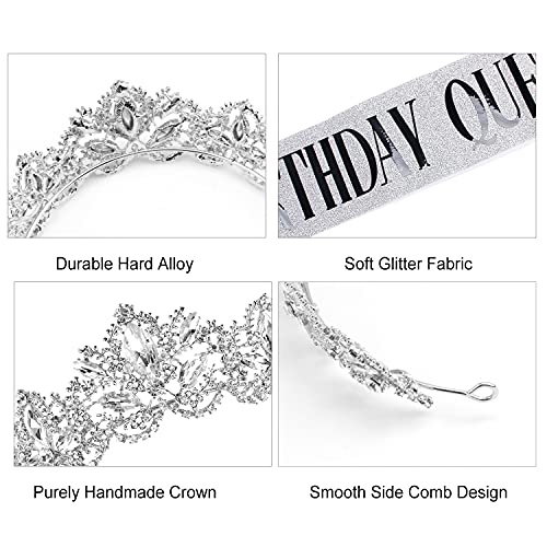 Birthday Crowns for Women, Aprince Birthday Tiaras for Women Crowns and Tiaras for Women Girls Birthday Crown and Birthday Queen Sash Silver Crown Queen tiara for Wedding Prom Party Halloween