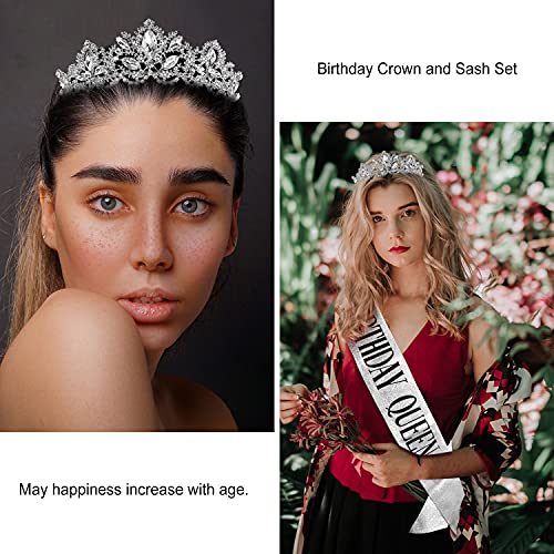 Birthday Crowns for Women, Aprince Birthday Tiaras for Women Crowns and Tiaras for Women Girls Birthday Crown and Birthday Queen Sash Silver Crown Queen tiara for Wedding Prom Party Halloween