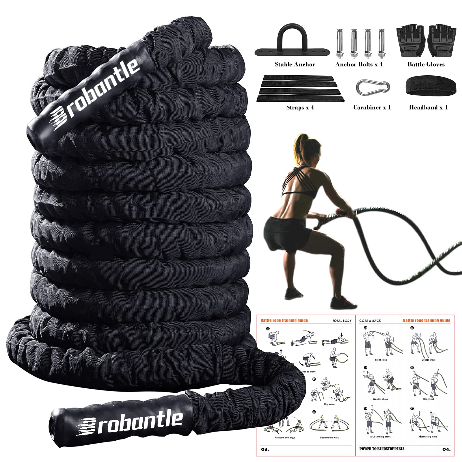 Battle Rope 30FT Battle Rope for Exercise Workout Rope Exercise Rope Battle Ropes for Home Gym Heavy Ropes for Exercise Training Ropes for Working Out Weighted Workout Rope (1.5 Inch 30 FT)