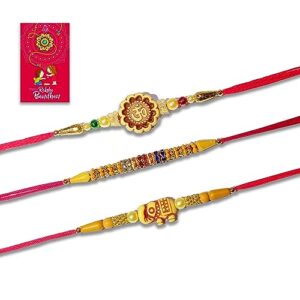 sharvil set 3 of rakhi for brother bhaiya bhabhi raksha bhandhan rakhi thread bracelet cotton thread multi design