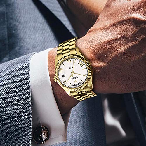 CADISEN Men Automatic Watch Sapphire Luxury Mechanical Wristwatch Stainless Steel Waterproof Watch Men MIYOTA8285 (Golden White Noodles)