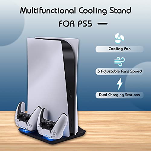 Mcbazel Cooling Fan and Dual Controller Charger Station for PS5 Console, Cooler Station and Charging Dock with Extra USB Ports for Playstation 5 UHD and Digital Edition – Black