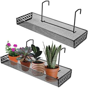 obangong 2 pcs iron hanging railing planter shelf basket with hooks,balcony plant pot shelf holder fence flower stand basket for patio porch fence and balcony decorate