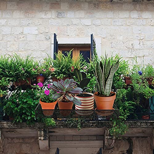 OBANGONG 2 PCS Iron Hanging Railing Planter Shelf Basket with Hooks,Balcony Plant Pot Shelf Holder Fence Flower Stand Basket for Patio Porch Fence and Balcony Decorate