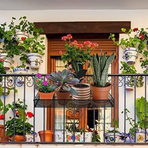 OBANGONG 2 PCS Iron Hanging Railing Planter Shelf Basket with Hooks,Balcony Plant Pot Shelf Holder Fence Flower Stand Basket for Patio Porch Fence and Balcony Decorate