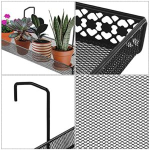 OBANGONG 2 PCS Iron Hanging Railing Planter Shelf Basket with Hooks,Balcony Plant Pot Shelf Holder Fence Flower Stand Basket for Patio Porch Fence and Balcony Decorate