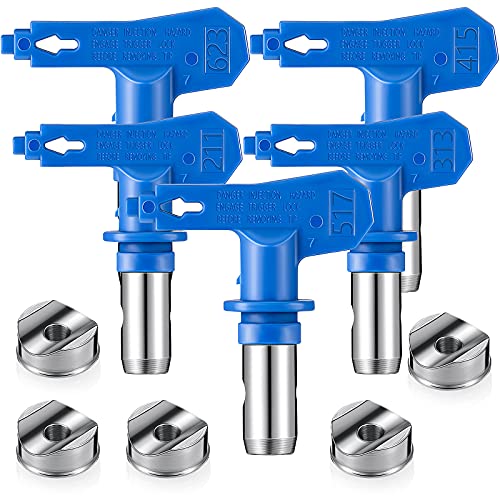 Reversible Nozzles Paint Spray Tips Airless Sprayer Nozzles Spraying Machine Parts in Blue for Homes Buildings Decks or Fences(5 Pieces,211, 313, 415, 517, 623)