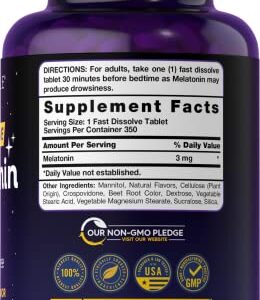 Carlyle Melatonin 3mg Fast Dissolve Tablets | 350 Count | Low Dose and Drug Free | Vegan, Non-GMO, Gluten Free