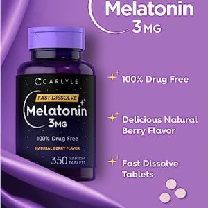 Carlyle Melatonin 3mg Fast Dissolve Tablets | 350 Count | Low Dose and Drug Free | Vegan, Non-GMO, Gluten Free