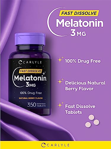 Carlyle Melatonin 3mg Fast Dissolve Tablets | 350 Count | Low Dose and Drug Free | Vegan, Non-GMO, Gluten Free