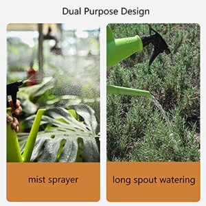 ZEAYEA 2 Pack Watering Can with Sprayer, 1 L Long Spout Watering Pot, Dual Purpose Spray Bottle for House Plant Outdoor Garden Flower, Green and Brown