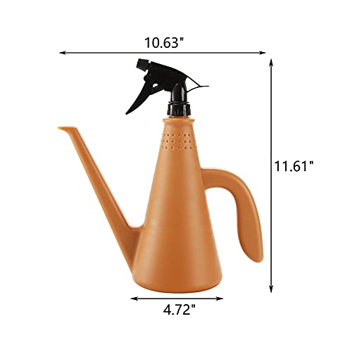 ZEAYEA 2 Pack Watering Can with Sprayer, 1 L Long Spout Watering Pot, Dual Purpose Spray Bottle for House Plant Outdoor Garden Flower, Green and Brown