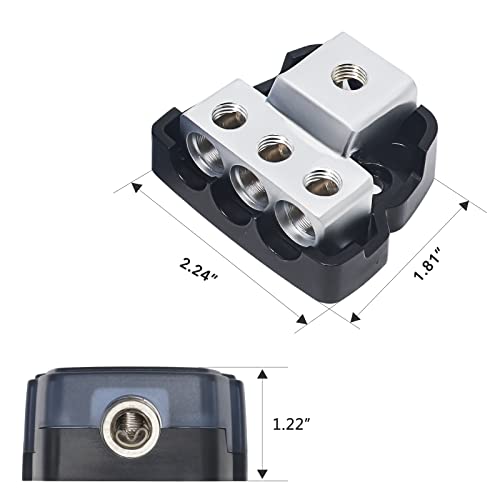 RECOIL DB13 3 Way Power Distribution Block, 1 X 0/2/4 Gauge in / 3 X 4/8 Gauge Out Power Distribution Ground Distributor Block for Car Audio Amplifier Splitter