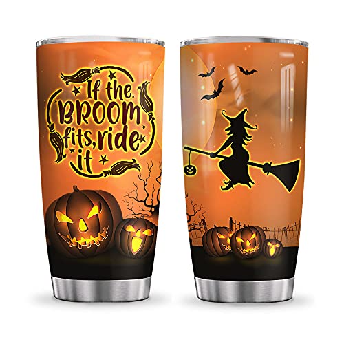 64HYDRO 20oz Halloween Decorations Indoor, Outdoor, Home Decor, Kitchen Decor, Witchs Brooms Pumpkin Trick Or Treat Halloween Tumbler Cup with Lid, Double Wall Vacuum Insulated Travel Coffee Mug