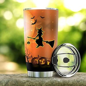 64HYDRO 20oz Halloween Decorations Indoor, Outdoor, Home Decor, Kitchen Decor, Witchs Brooms Pumpkin Trick Or Treat Halloween Tumbler Cup with Lid, Double Wall Vacuum Insulated Travel Coffee Mug