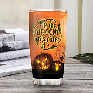 64HYDRO 20oz Halloween Decorations Indoor, Outdoor, Home Decor, Kitchen Decor, Witchs Brooms Pumpkin Trick Or Treat Halloween Tumbler Cup with Lid, Double Wall Vacuum Insulated Travel Coffee Mug