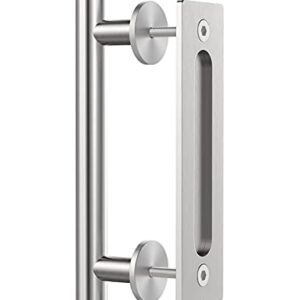 WINSOON 12" Sliding Barn Door Handles Brushed Nickel with Flush Finger Pull Hardware Solid Stainless Steel Double-Sided Design Suitable for Modern Barn Door/Gate/Garages/Cabinet