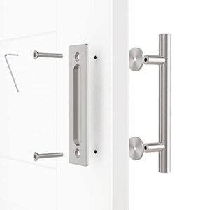 WINSOON 12" Sliding Barn Door Handles Brushed Nickel with Flush Finger Pull Hardware Solid Stainless Steel Double-Sided Design Suitable for Modern Barn Door/Gate/Garages/Cabinet